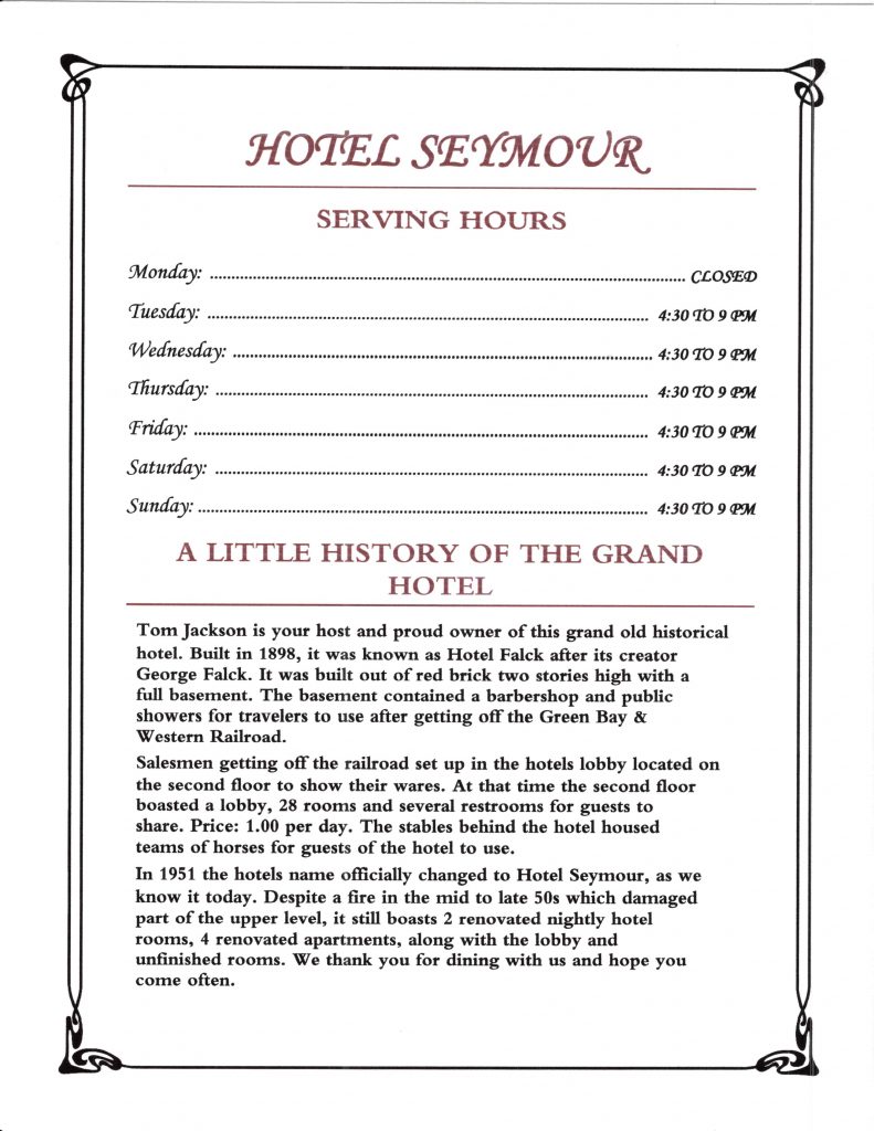 Menu - Hotel Seymour Supperclub